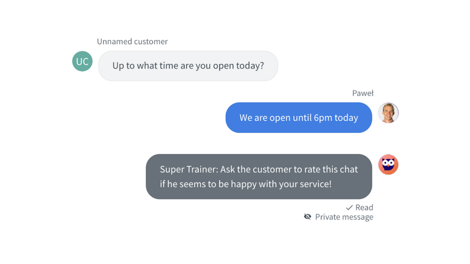 Super Trainer reminders | LiveChat Integrations